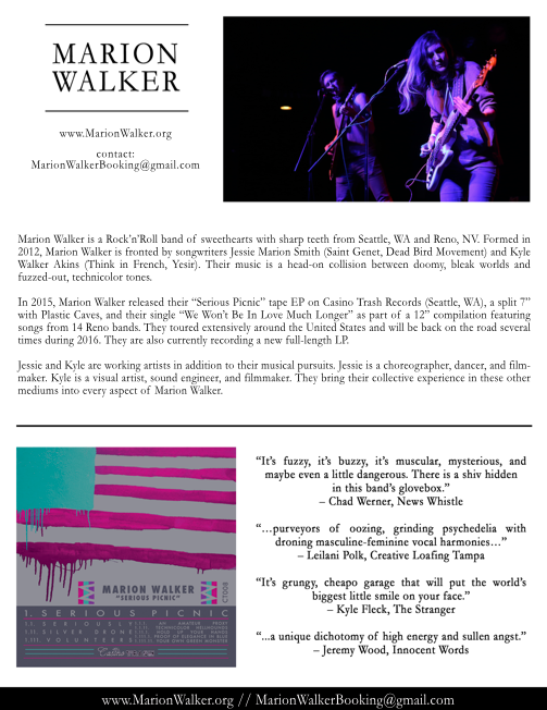 Marion Walker 2016 Press Kit | Marion Walker